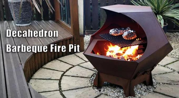 Decahedron Corten Steel BBQ Grill Outdoor Fire Pit And Barbecue Grill