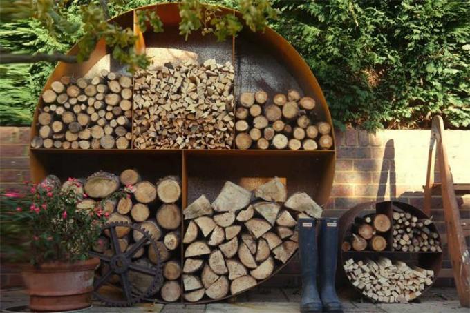 Rusty Circle Corten Steel Firewood Rack Larger Round Firewood Holder