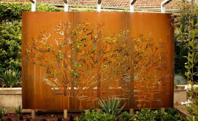 Tree Image Weathering Steel Garden Screen Panels For Home Decor